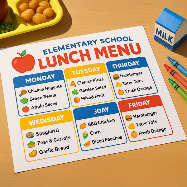 Talient Action Group | Custom Kids School Lunch Menus | Printable ...
